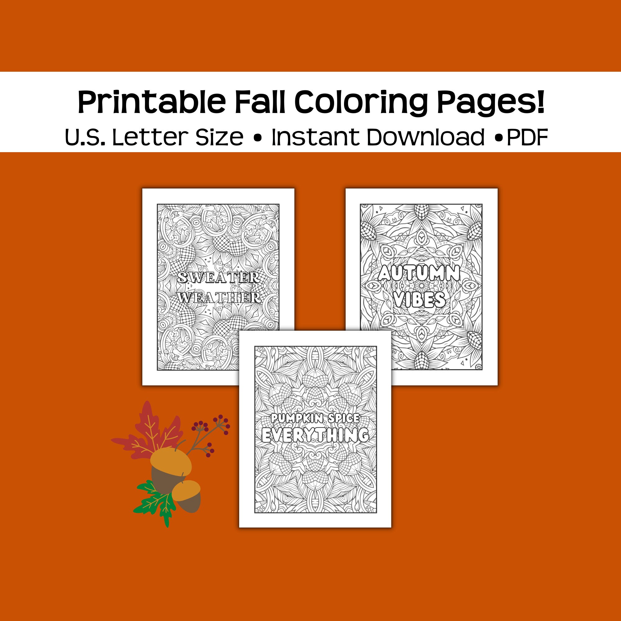 Printable Fall Coloring Pages, 10 Autumn Coloring Sheets, Instant Pdf ...