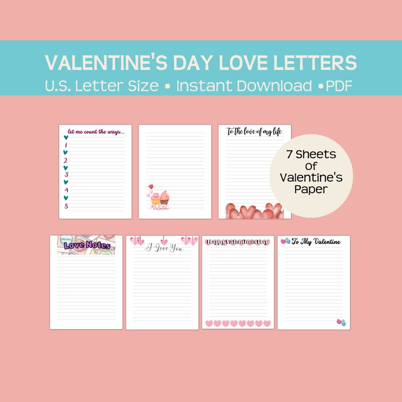 Valentine's Day Love Letters, Printable Lined Writing Paper for Love ...