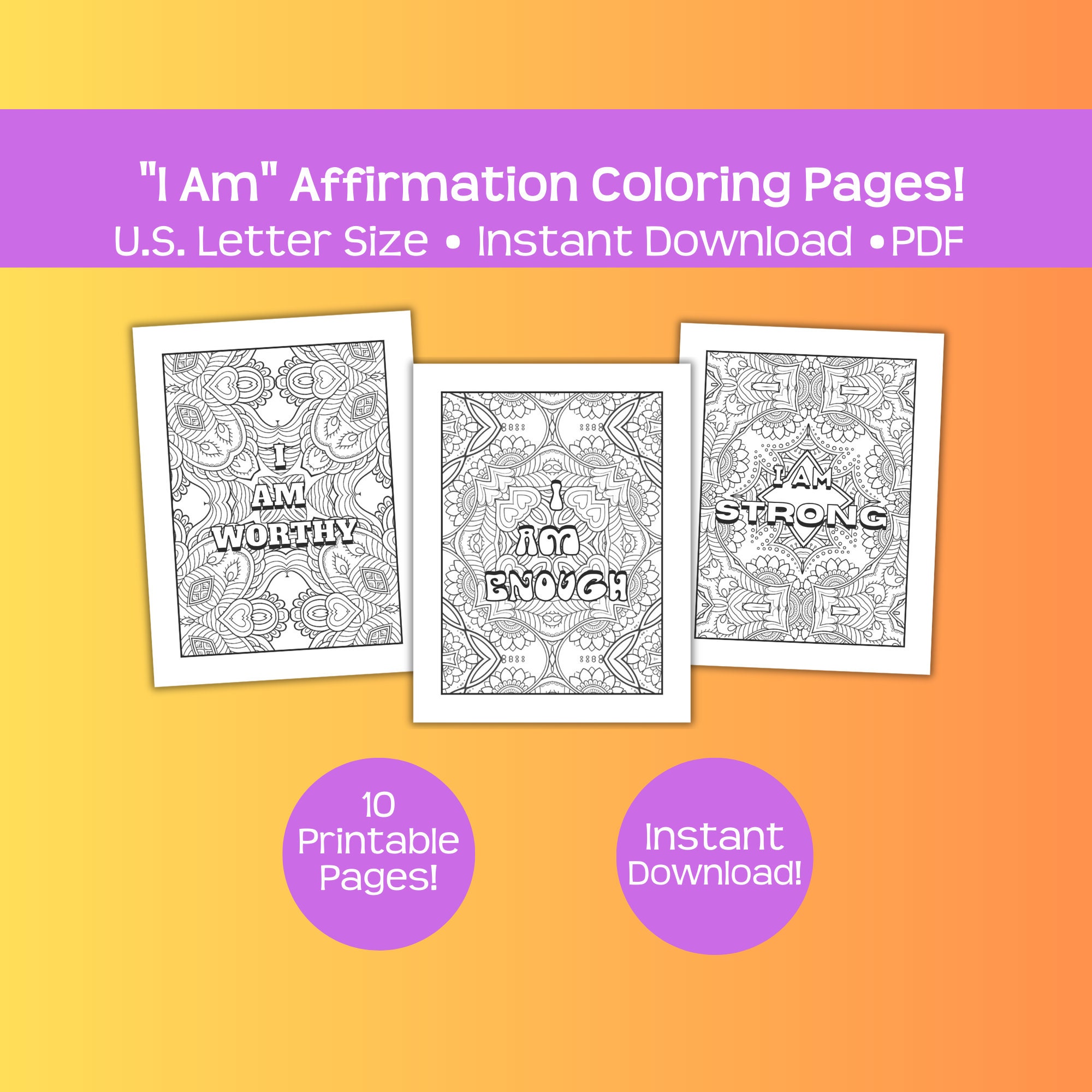 Printable Affirmation Coloring Pages, Positive Affirmations, Adult ...