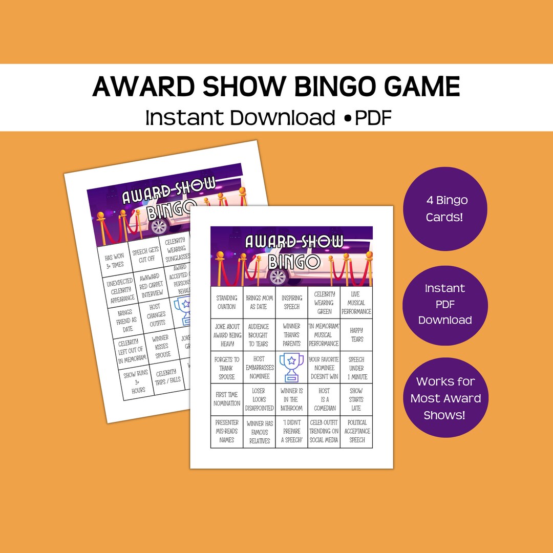 Printable Award Show Bingo Game, Instant Pdf Download, Works With Most ...