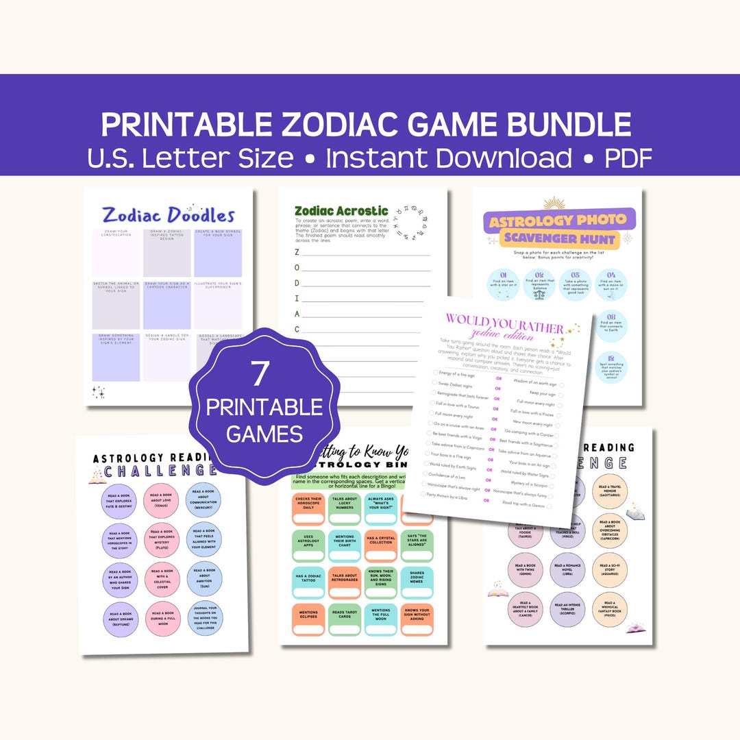Zodiac and Astrology Printable Game Bundle, 7 Fun Activities, Bingo ...