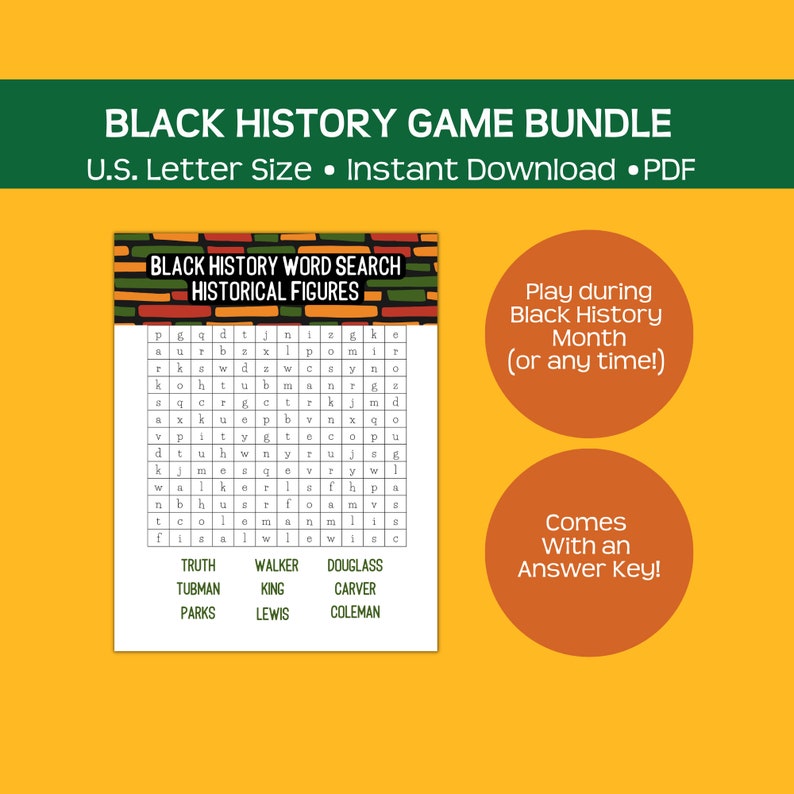 Black History Game Bundle, Word Search, Word Scramble, and Trivia ...