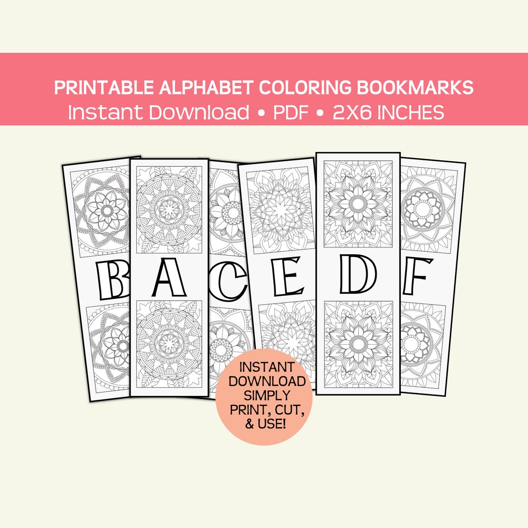Printable Alphabet Coloring Bookmarks, Mandala, Instant Pdf Download ...