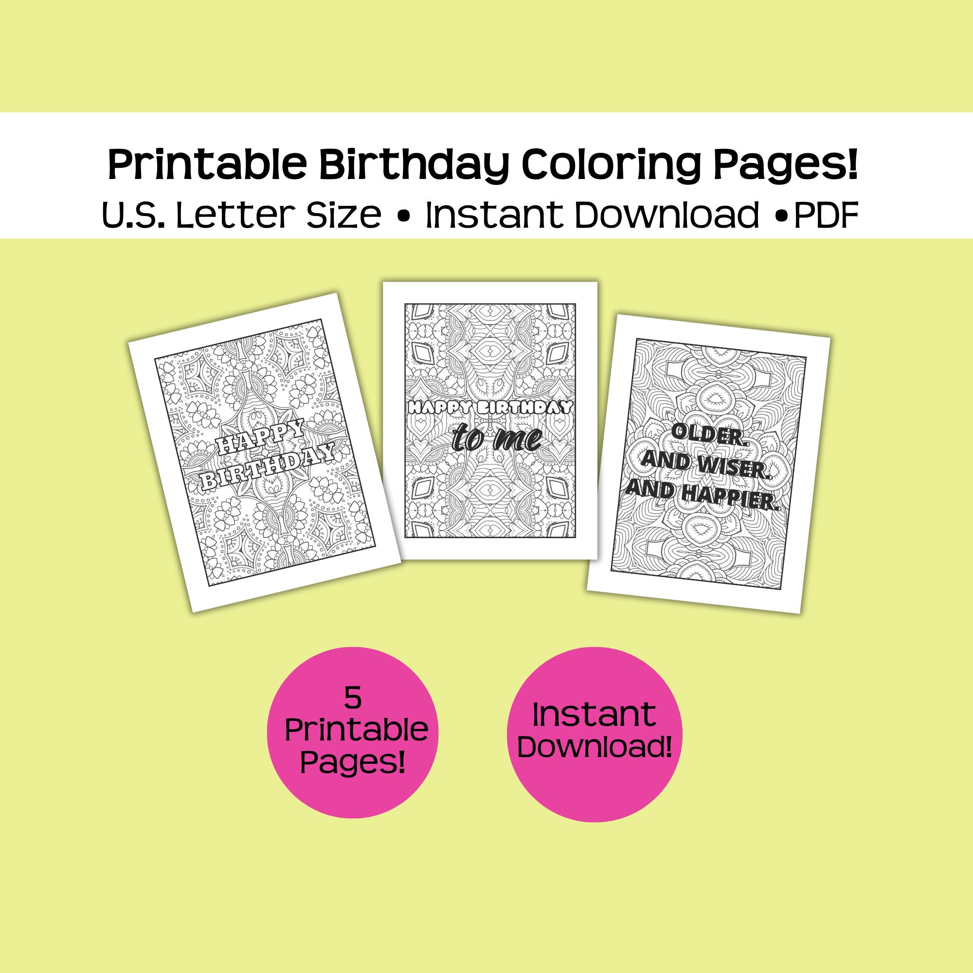 Printable Birthday Coloring Pages Fun Phrases 5 Sheets - Etsy
