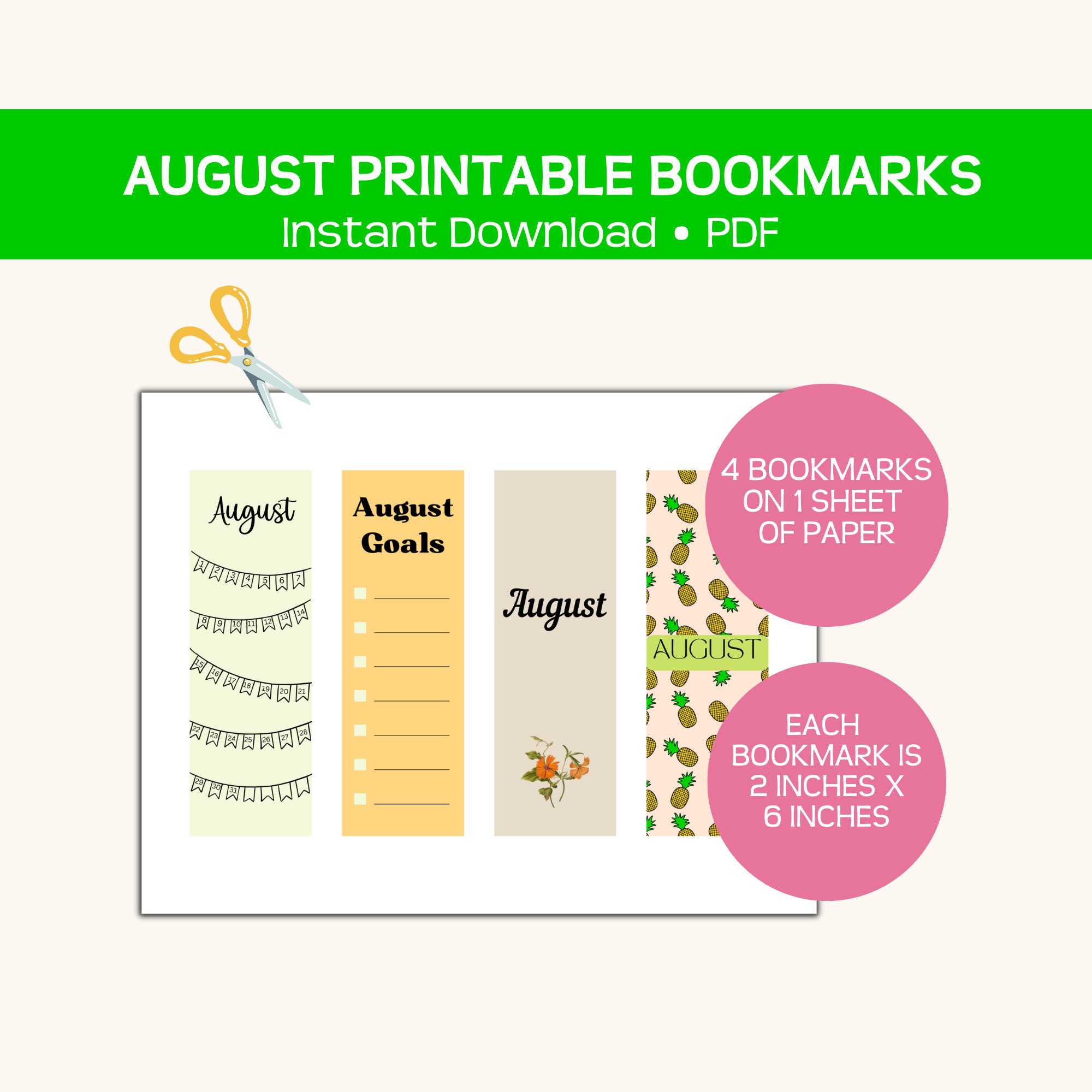 August Printable Bookmark Set, Instant Pdf Download, Gift for Book ...