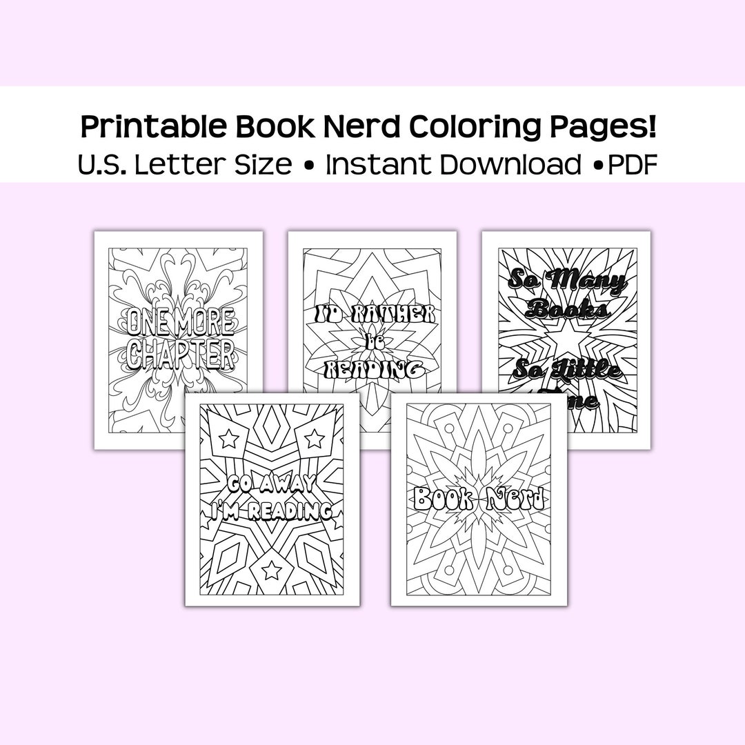 Printable Book Nerd Coloring Pages, Adult Coloring Sheets, Instant PDF ...