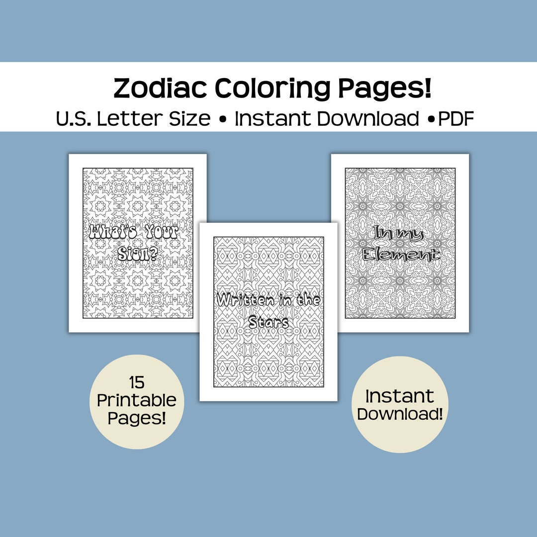 Printable Zodiac Coloring Pages, Adult Star Sign Coloring Sheets, Gift ...