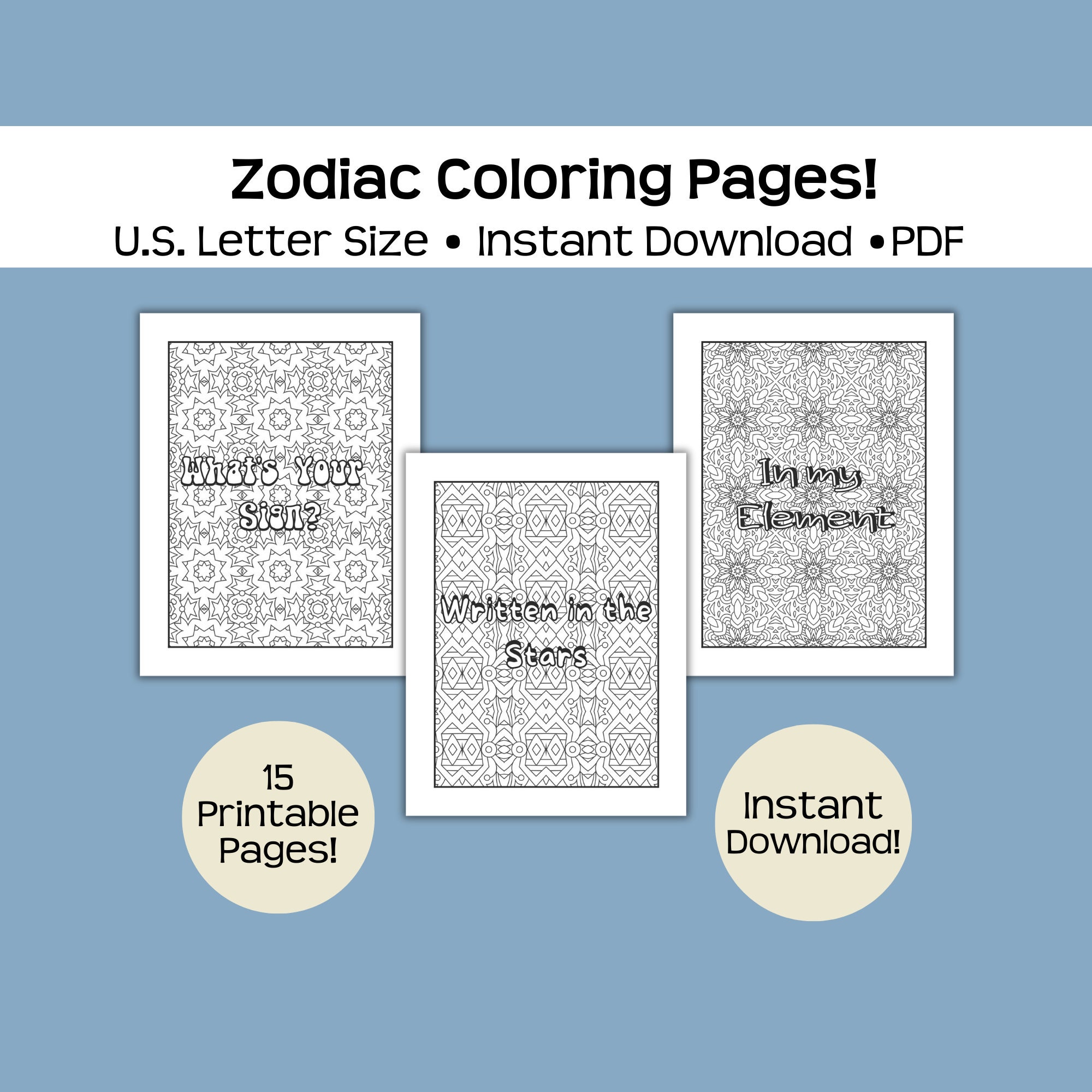 Printable Zodiac Coloring Pages, Adult Star Sign Coloring Sheets, Gift ...