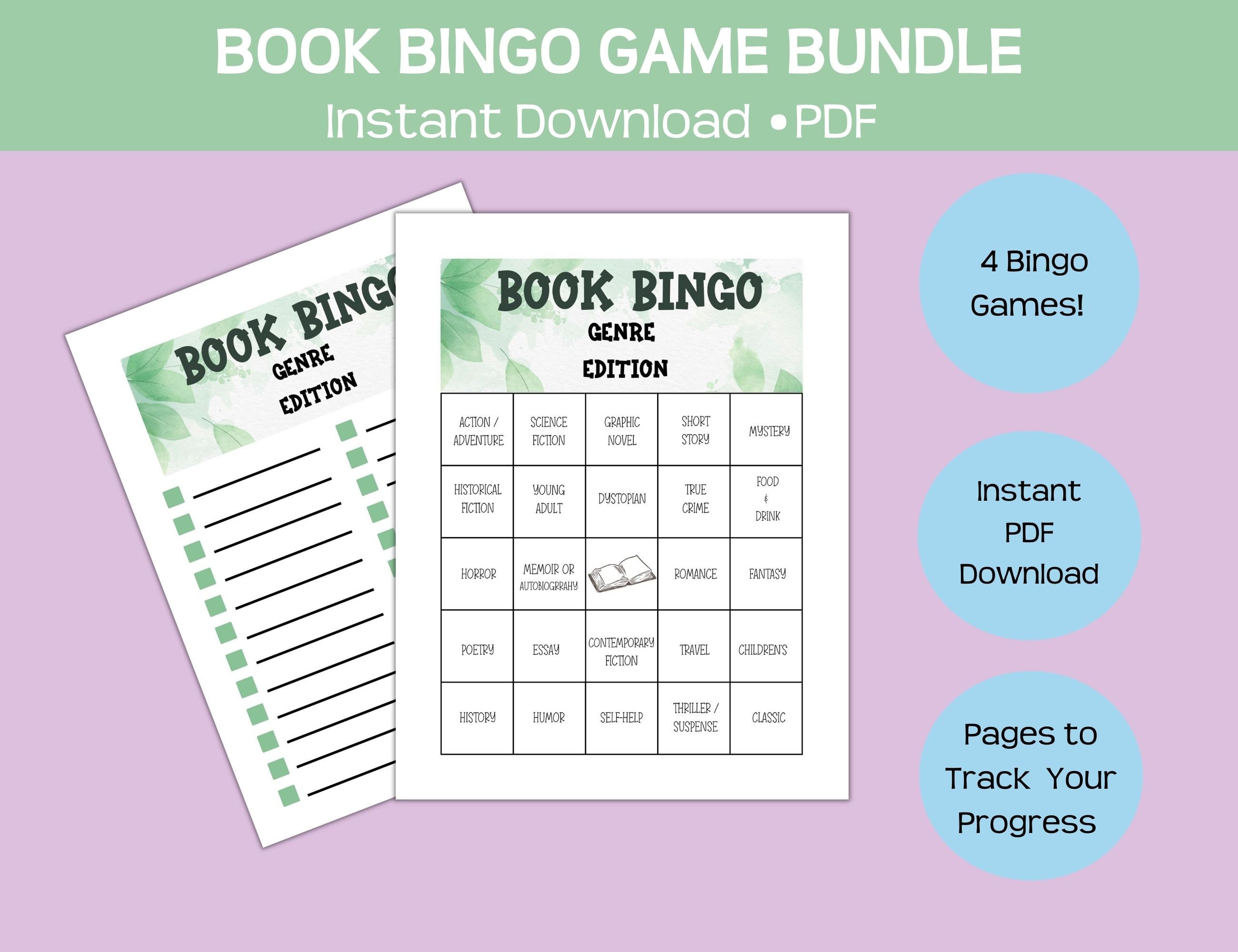 Book Bingo Game Bundle 4 Games for Reading Lovers Instant - Etsy
