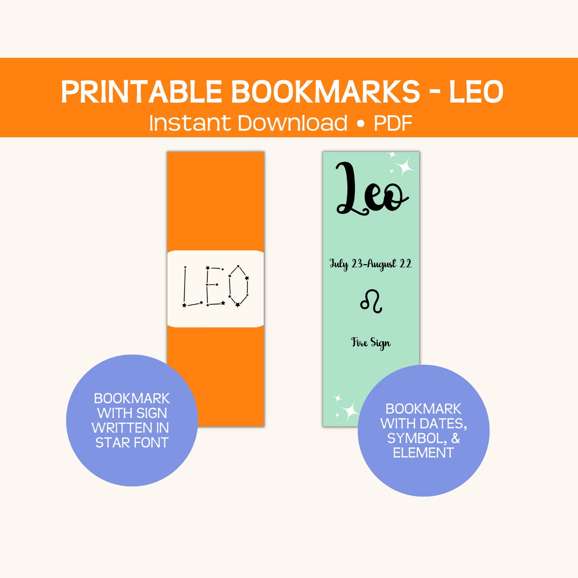 Printable Bookmarks, Leo Zodiac Sign, Astrology Lover, Gift for ...