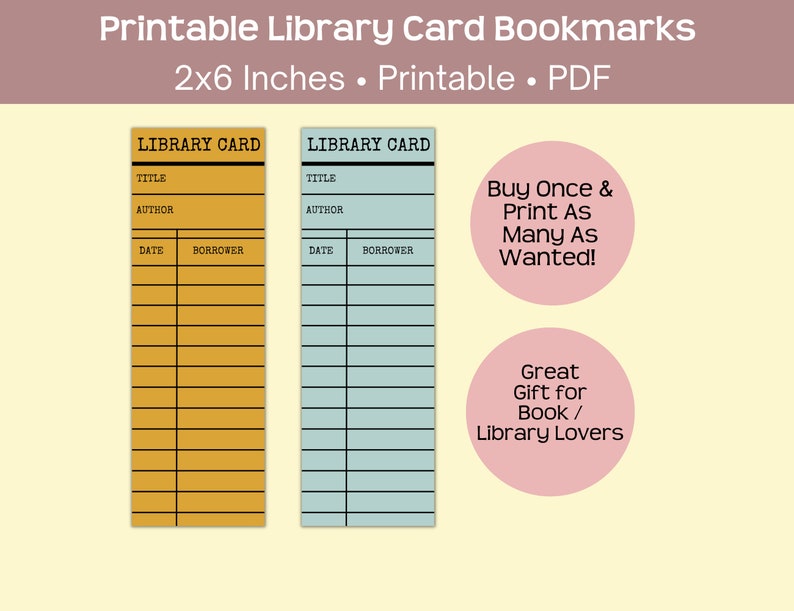 Printable Library Card Bookmarks Gift for Library Lovers and - Etsy