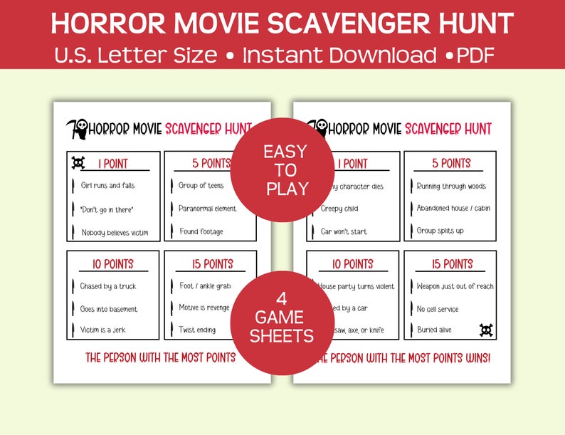Printable Horror Movie Scavenger Hunt Game for Lovers of - Etsy