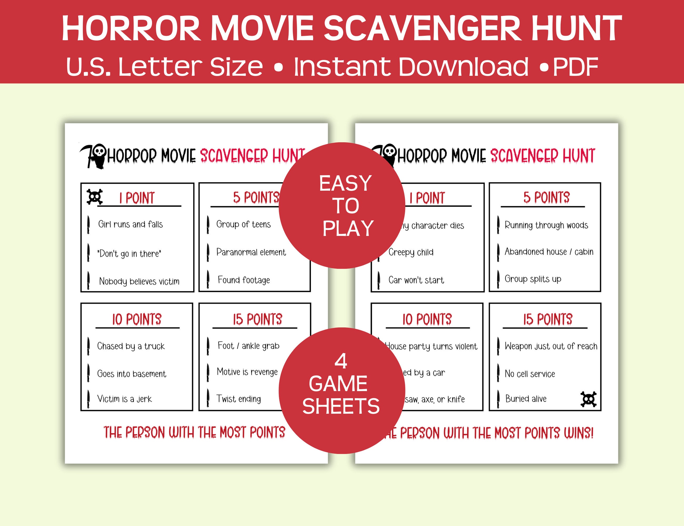 Printable Horror Movie Scavenger Hunt Game for Lovers of - Etsy Australia