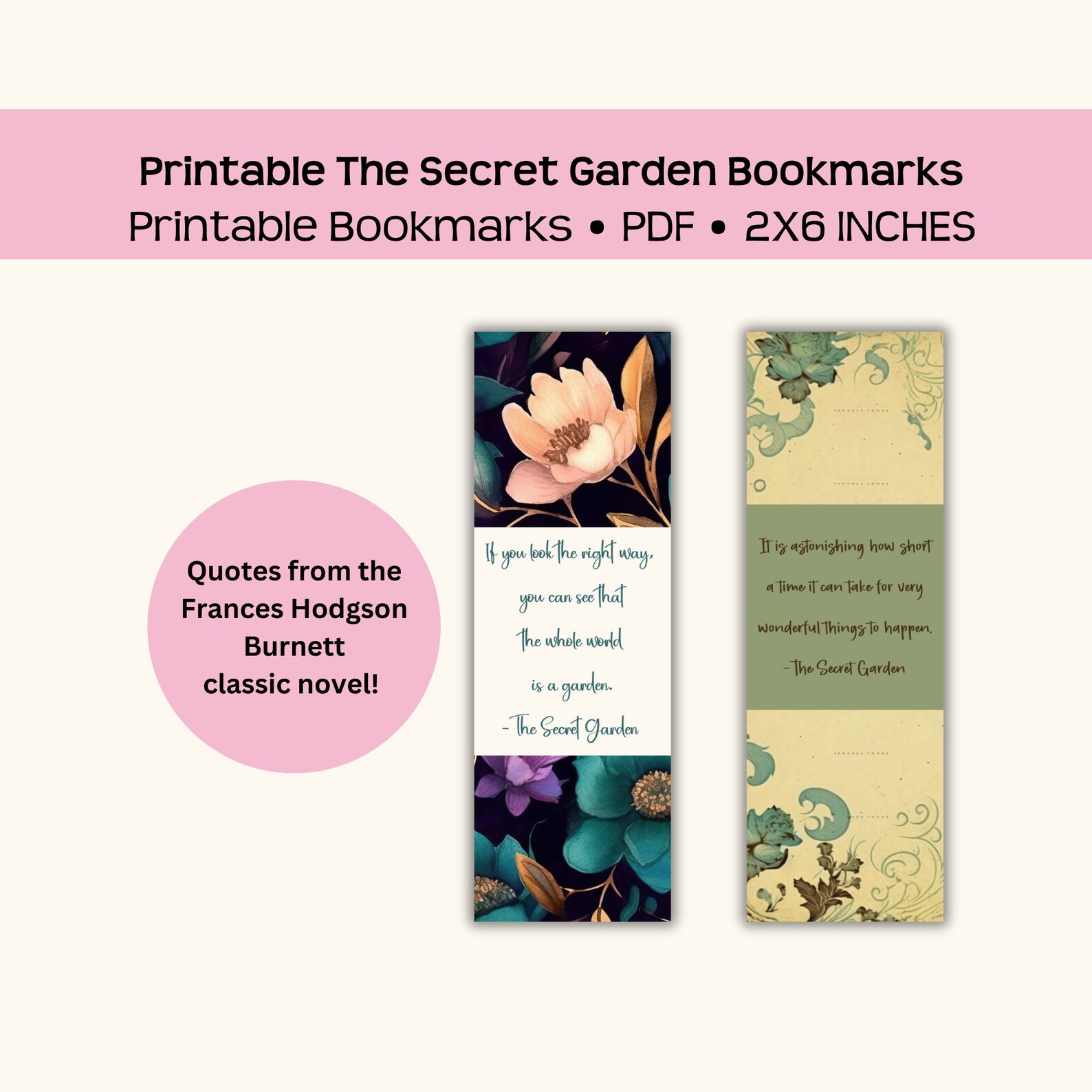 Printable the Secret Garden Bookmarks, Quotes From the Frances Hodgson ...