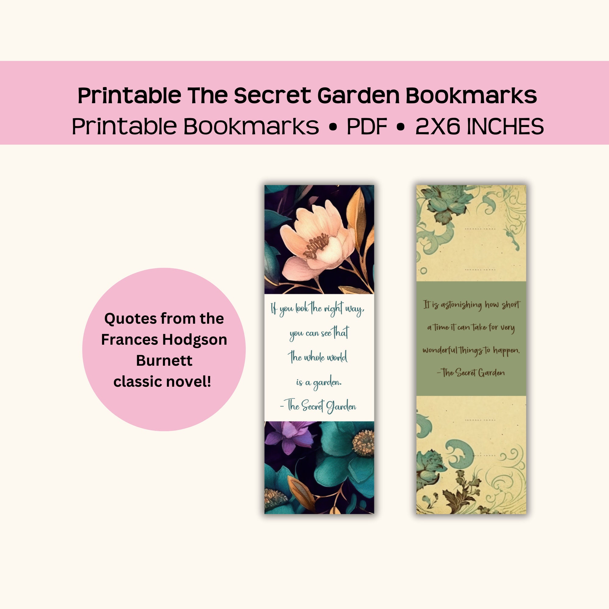 Printable the Secret Garden Bookmarks, Quotes From the Frances Hodgson ...