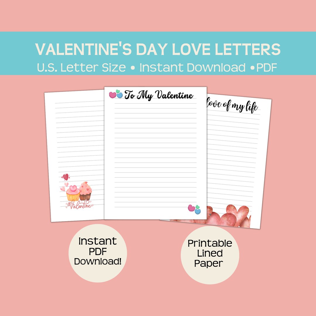 Valentine's Day Love Letters, Printable Lined Writing Paper for Love ...