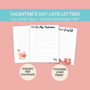 Valentine's Day Love Letters, Printable Lined Writing Paper for Love ...