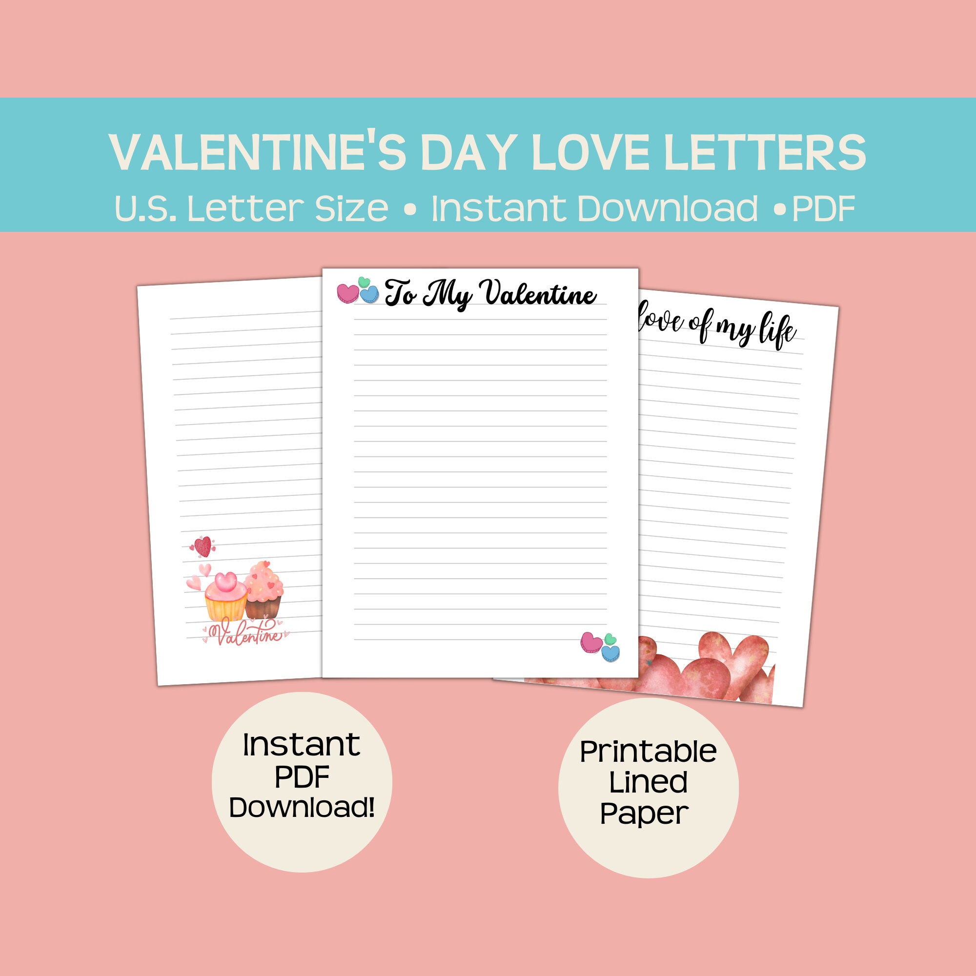 Valentine's Day Love Letters Printable Lined Writing - Etsy