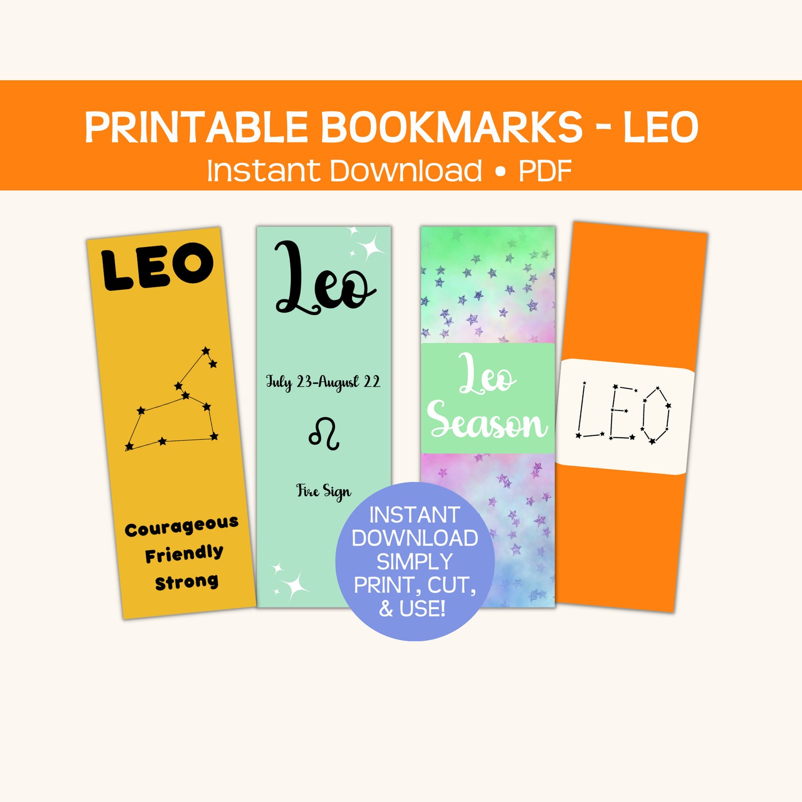 Printable Bookmarks, Leo Zodiac Sign, Astrology Lover, Gift for ...