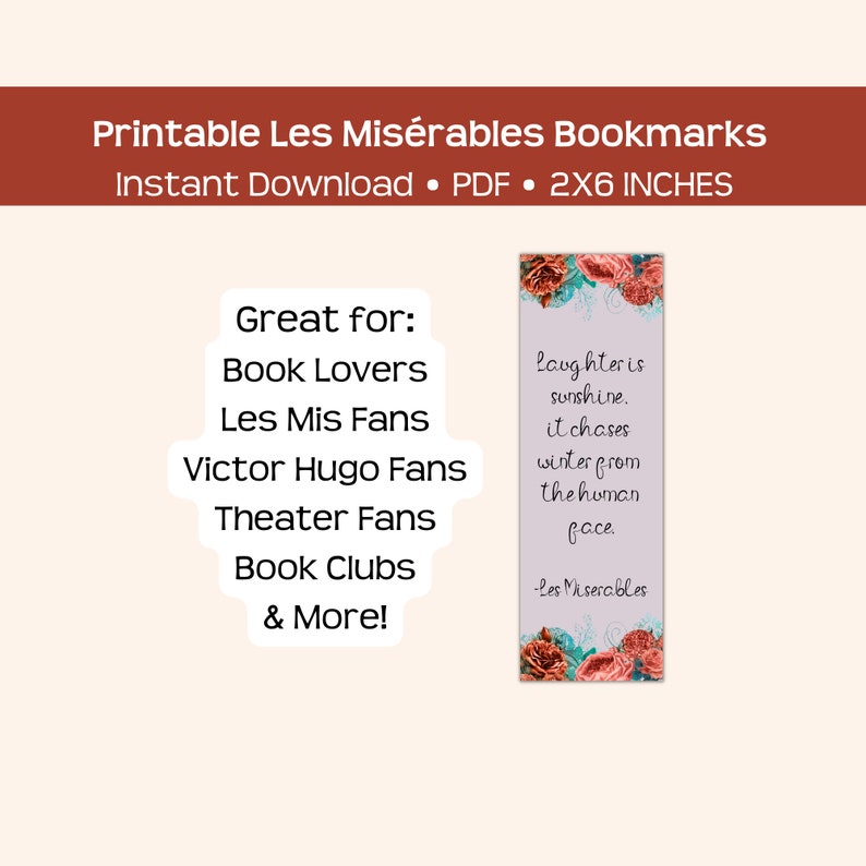Printable Les Miserables Bookmarks, Victor Hugo Quotes, Bookish Gift ...