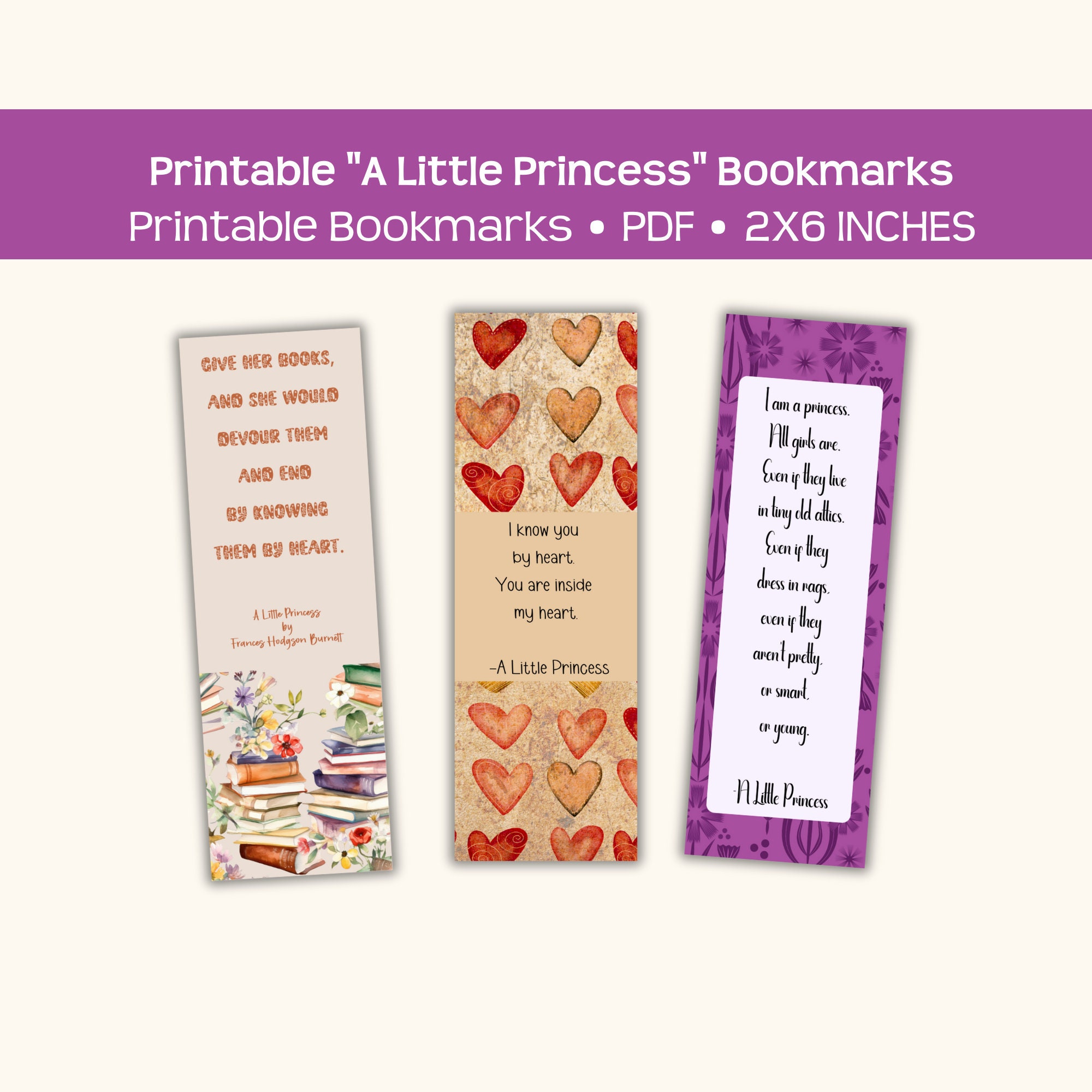 Printable "a Little Princess" Bookmarks, Quotes From the Classic Novel ...