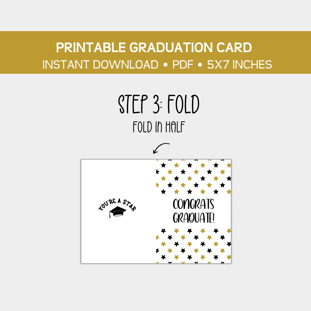 Printable Graduation Card With Stars and Cap, Instant Pdf Download ...