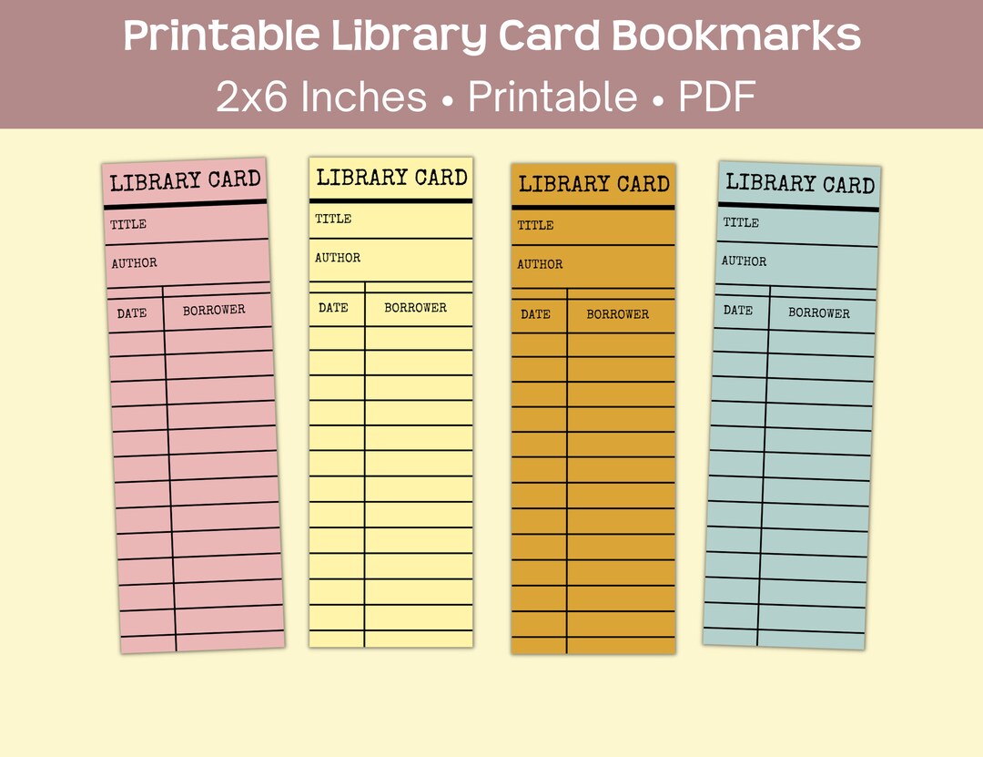 Printable Library Card Bookmarks Gift for Library Lovers and - Etsy