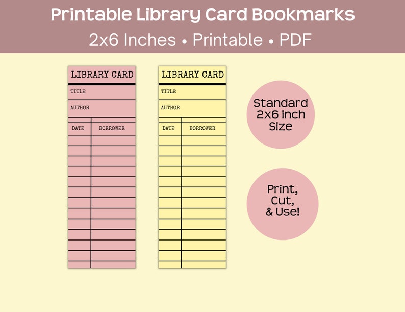 Printable Library Card Bookmarks Gift for Library Lovers and - Etsy