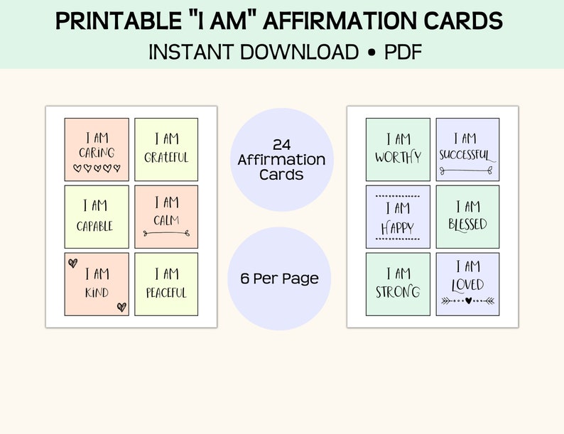 Printable Affirmation Cards i Am Self Love - Etsy