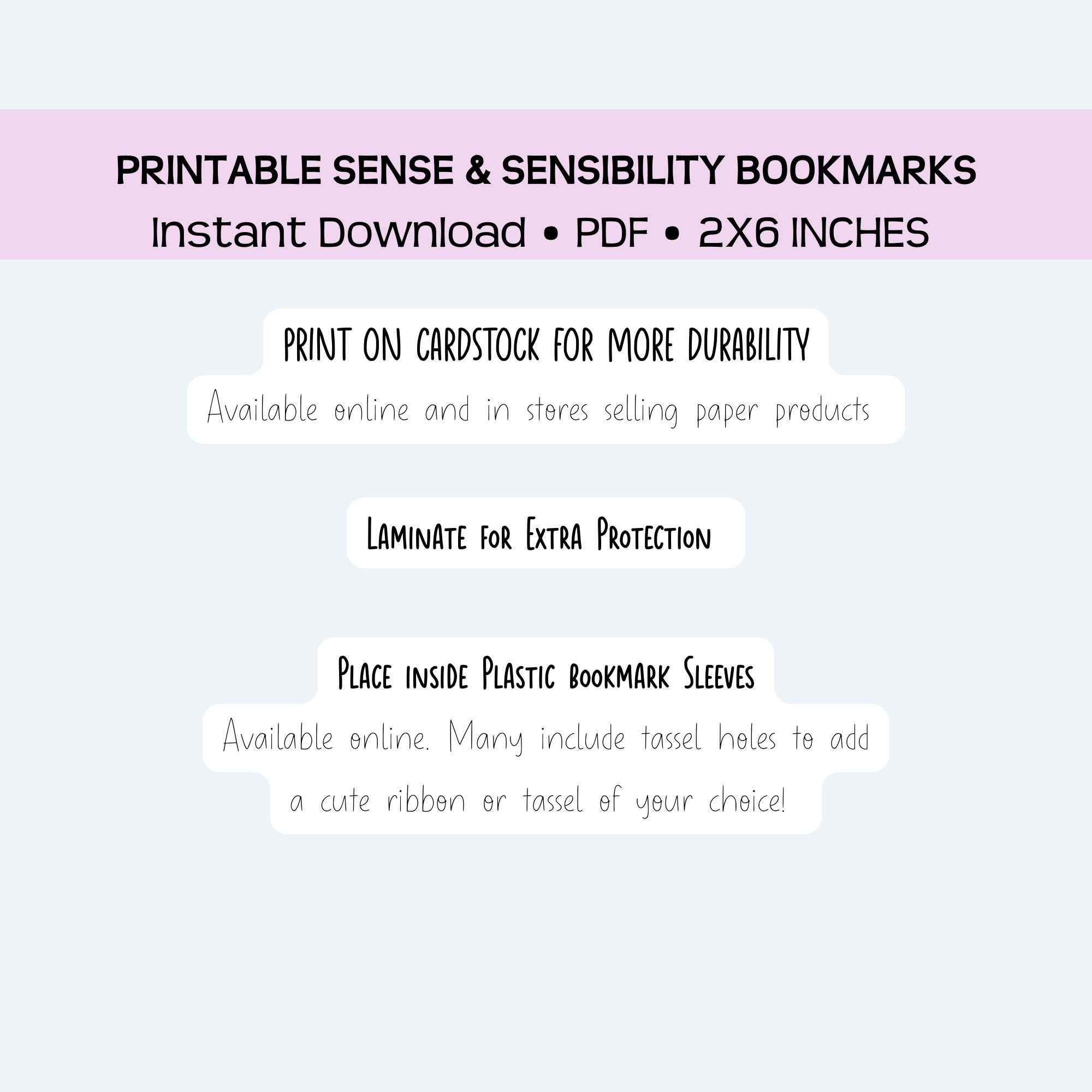 Printable Sense and Sensibility Bookmarks, Jane Austen Quotes (PDF ...