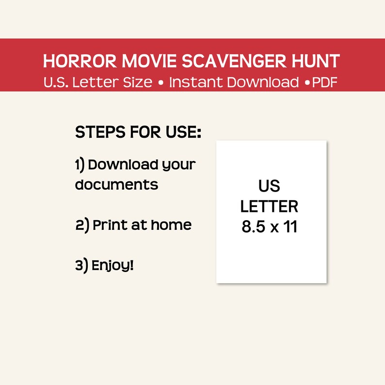 Printable Horror Movie Scavenger Hunt Game, for Lovers of Scary Movies ...