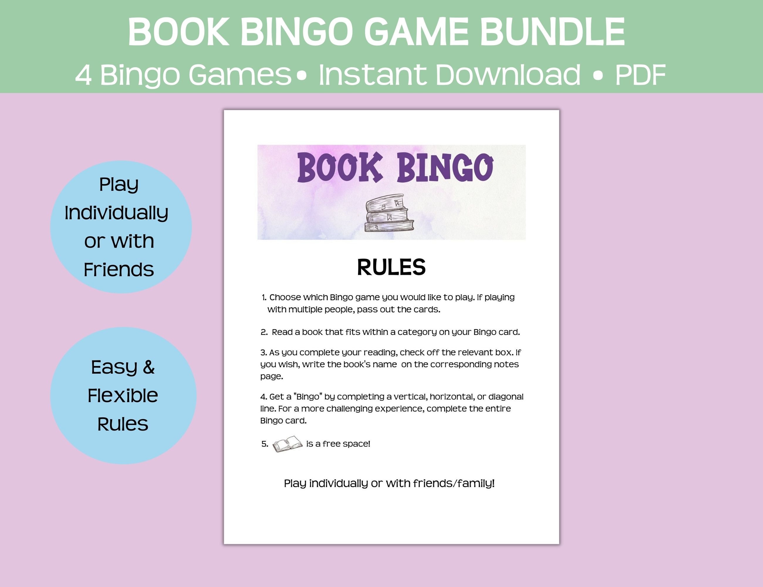 Book Bingo Game Bundle 4 Games for Reading Lovers Instant - Etsy