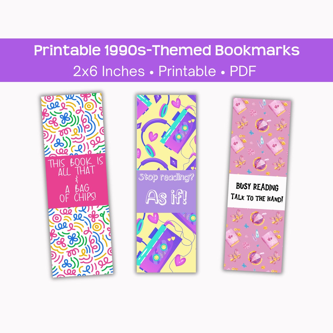 Printable 90s Bookmarks, Fun and Affordable Gift for Book Lovers and ...