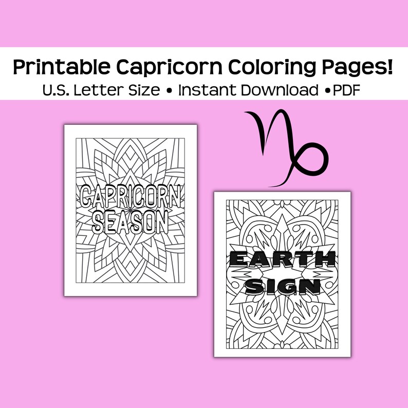Printable Capricorn Zodiac Sign Adult Coloring Sheets, Instant PDF ...