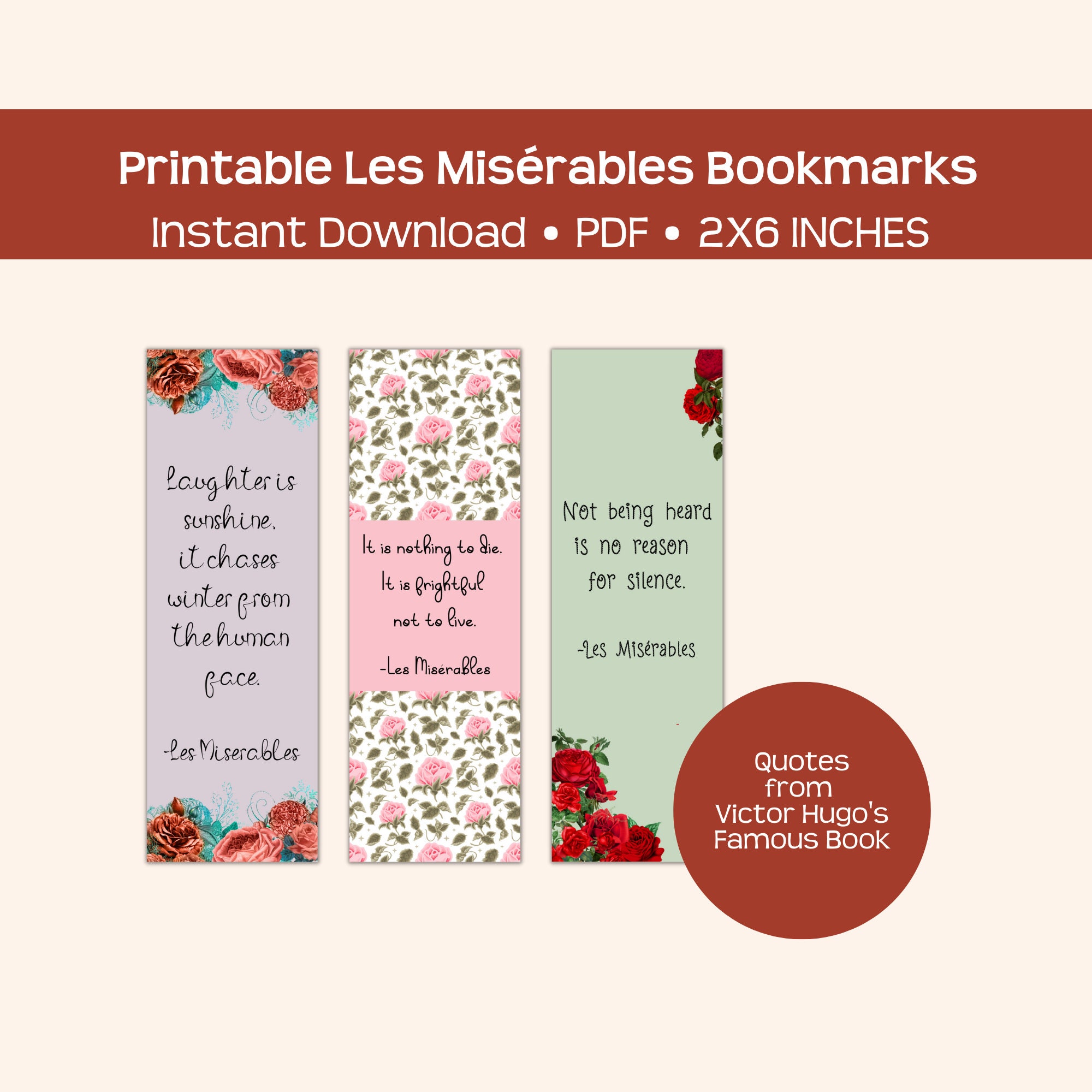 Les Miserables Bookmarks: Victor Hugo Quotes, Bookish Gift (PDF ...