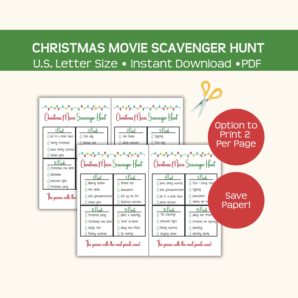 Printable Christmas Movie Scavenger Hunt Game, Play Alone or With ...
