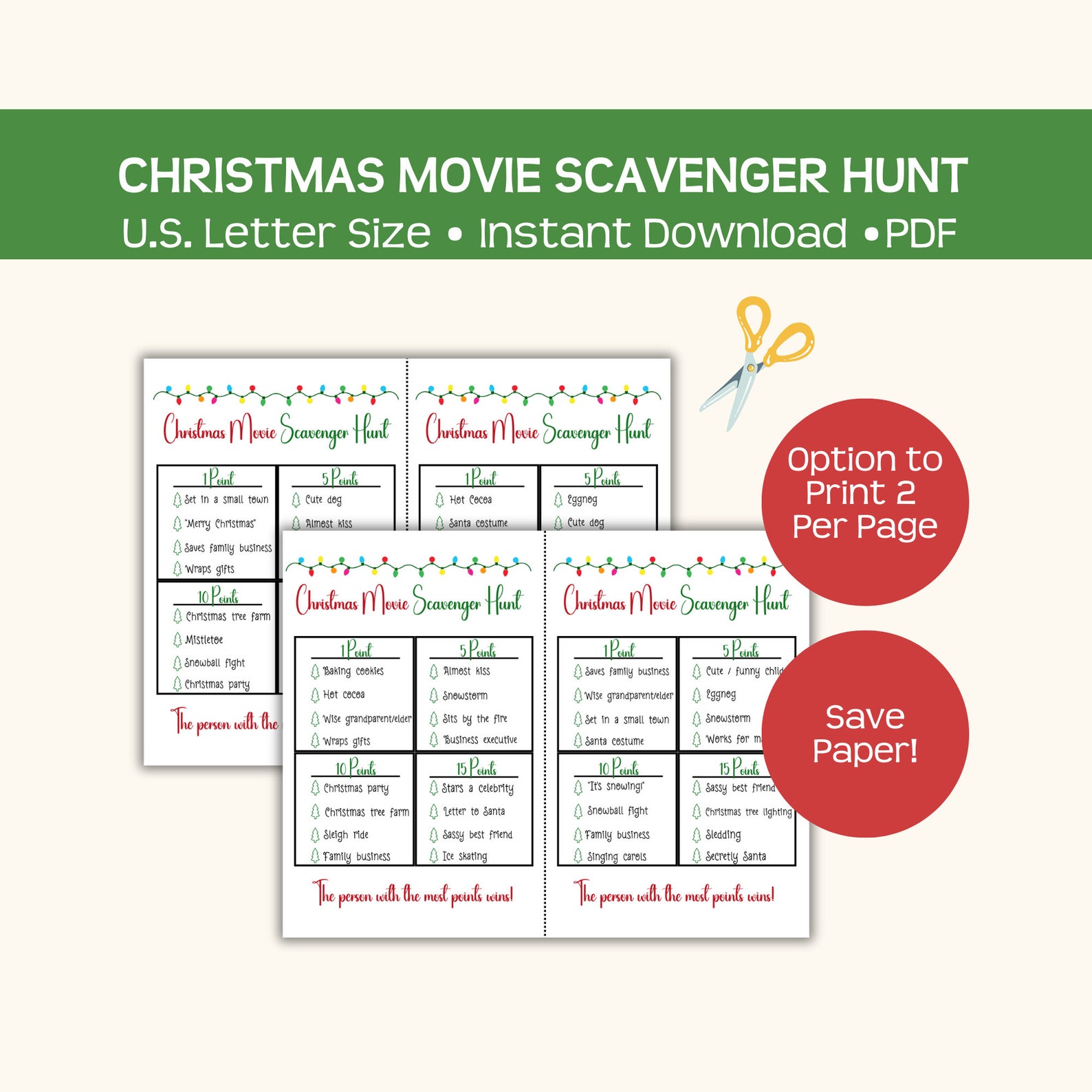 Printable Christmas Movie Scavenger Hunt Game, Play Alone or With ...