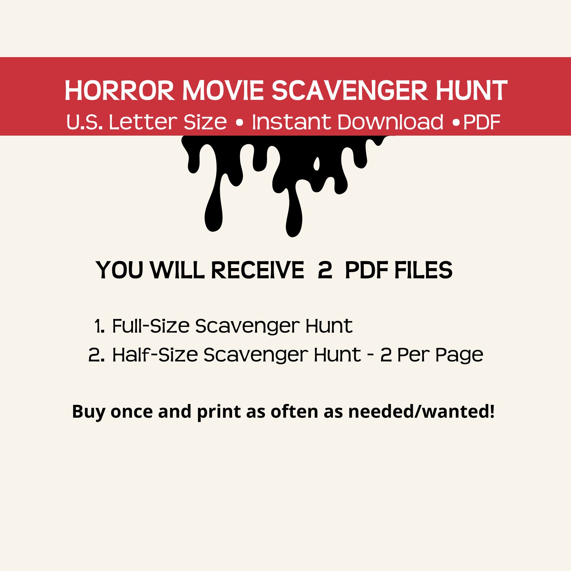 Printable Horror Movie Scavenger Hunt Game, for Lovers of Scary Movies ...