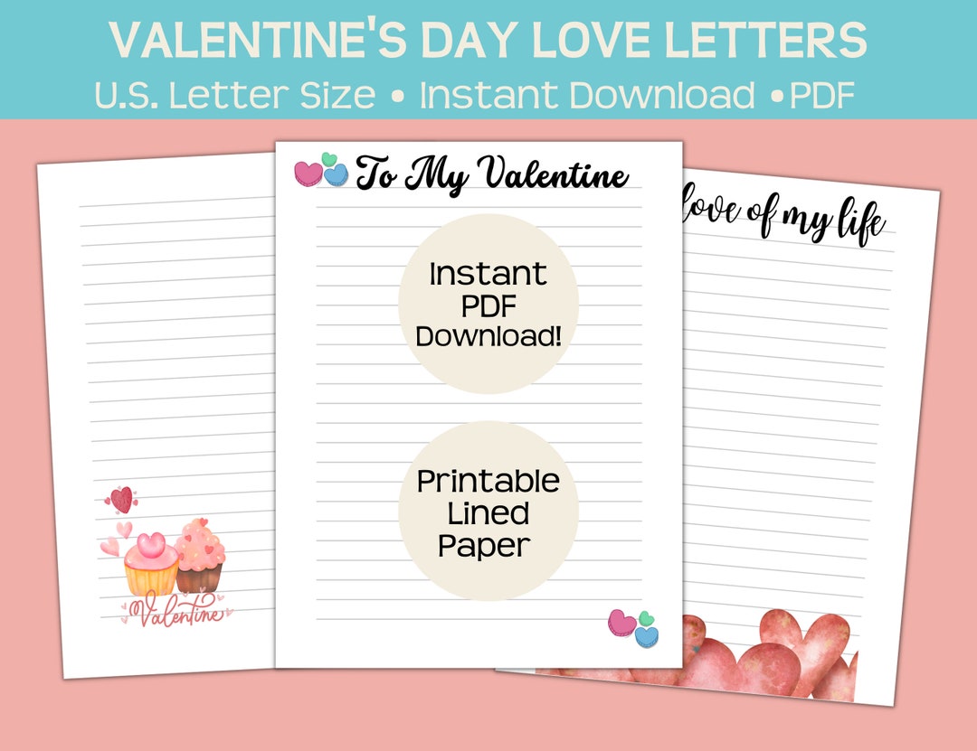 Valentine's Day Love Letters Printable Lined Writing - Etsy
