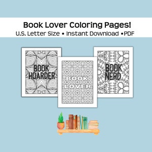 Printable Book Lover Coloring Pages, 10 Sheets, Instant Pdf Download ...