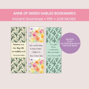Printable Anne of Green Gables Bookmarks, L M Montgomery, Instant ...