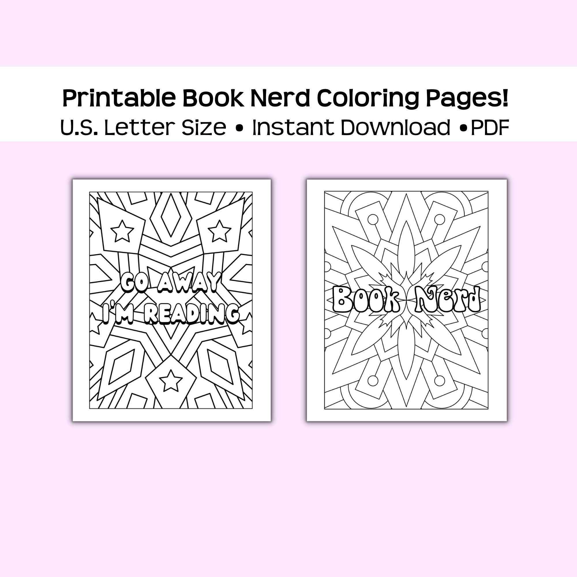 Book nerd coloring pages adult coloring sheets instant PDF - Etsy México