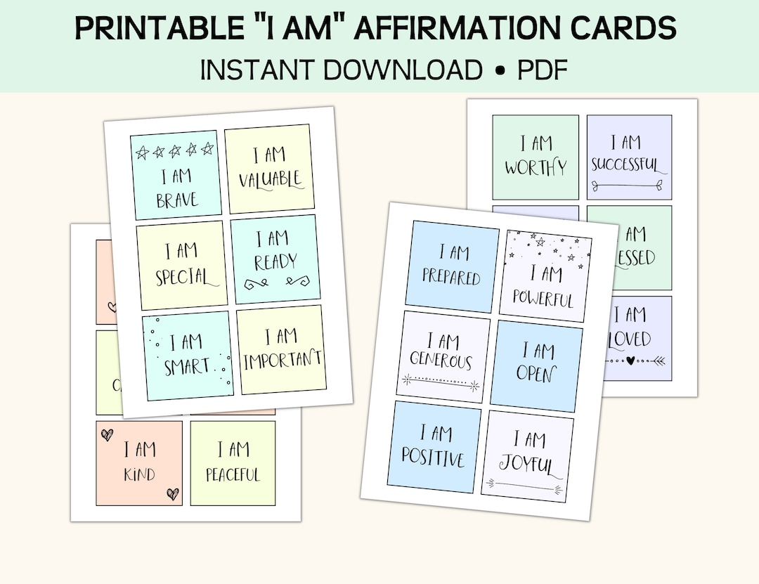 Printable Affirmation Cards i Am Self Love - Etsy