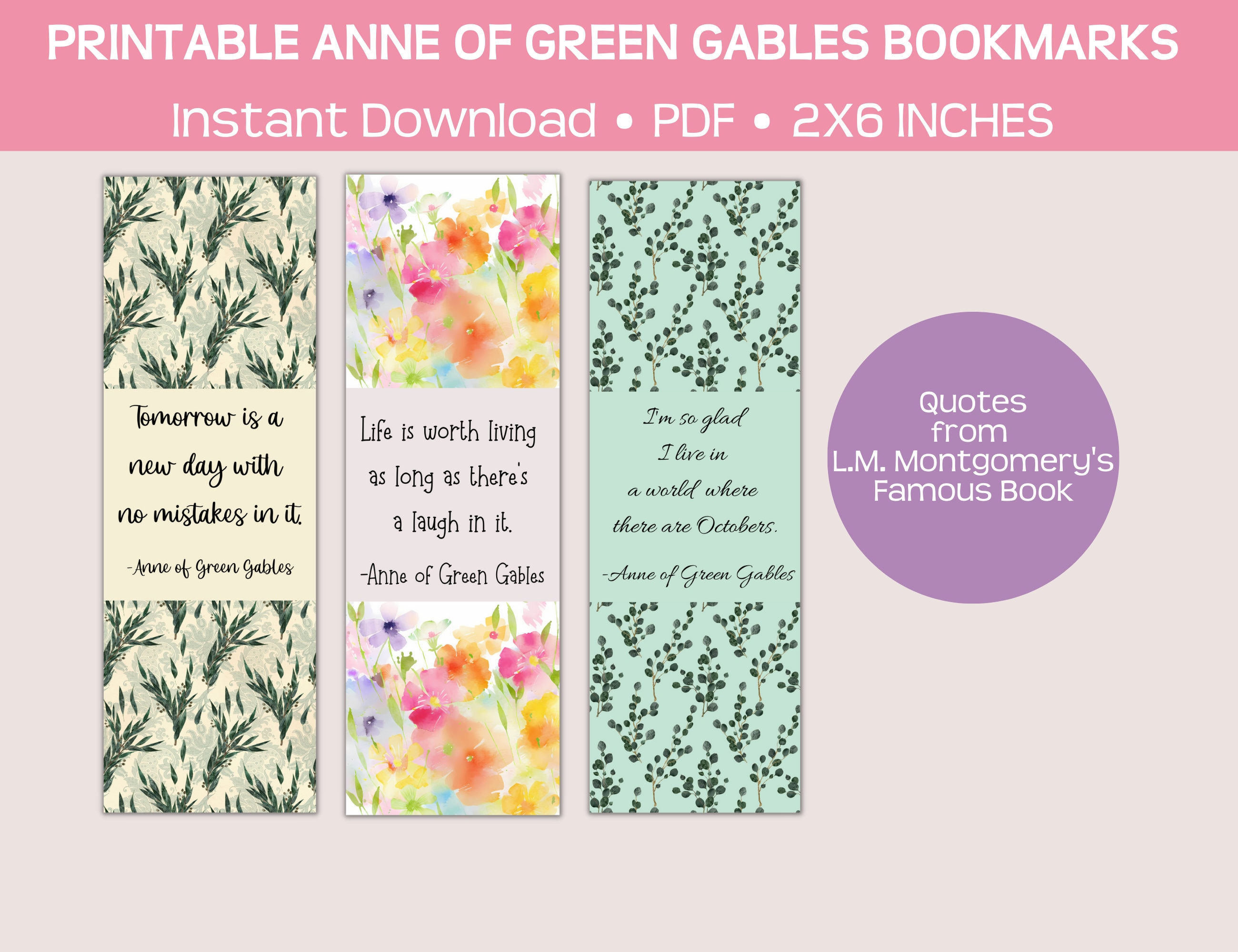 Printable Anne of Green Gables Bookmarks L M Montgomery Gift - Etsy