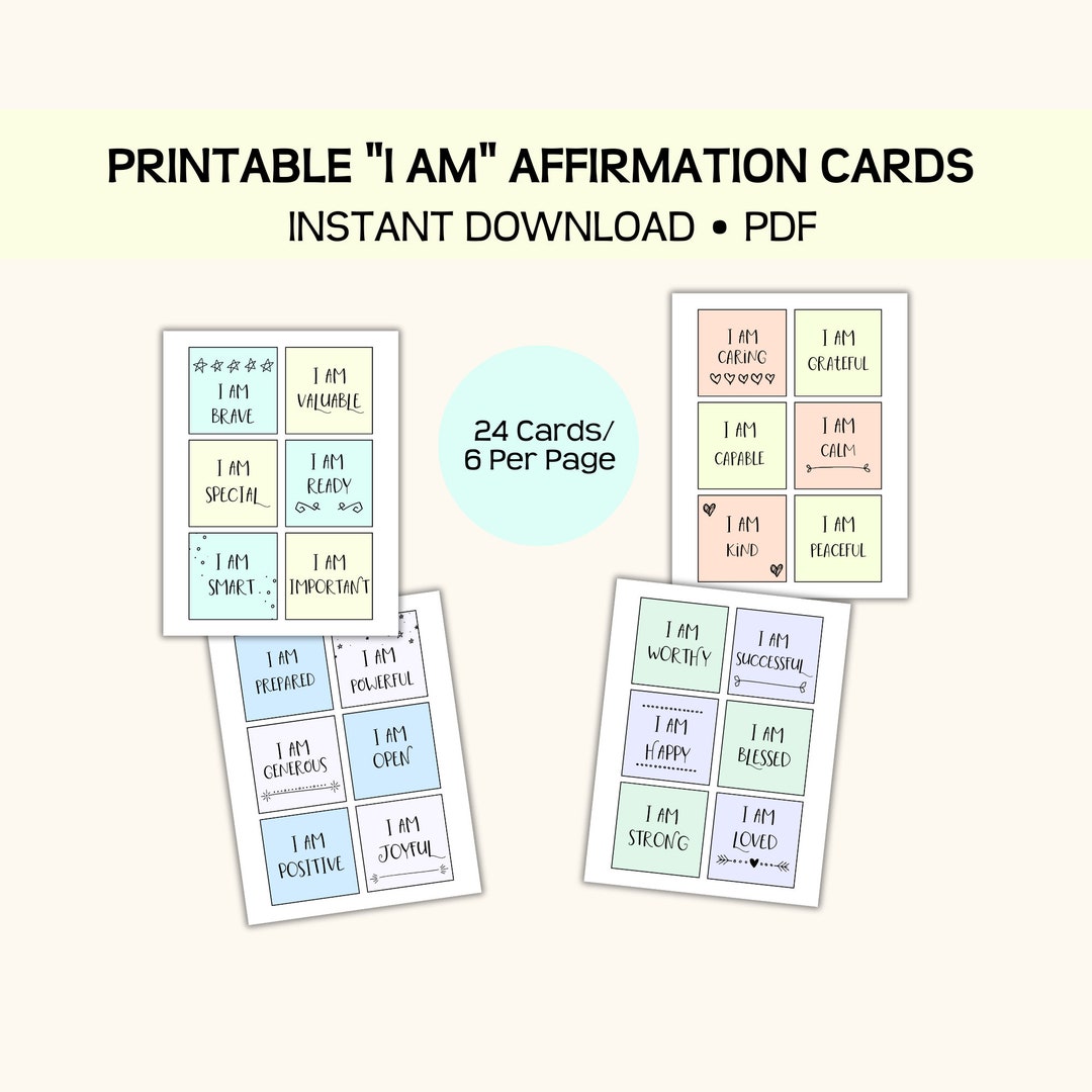 Printable Affirmation Cards, i Am, Self-love, Positive and Motivational ...