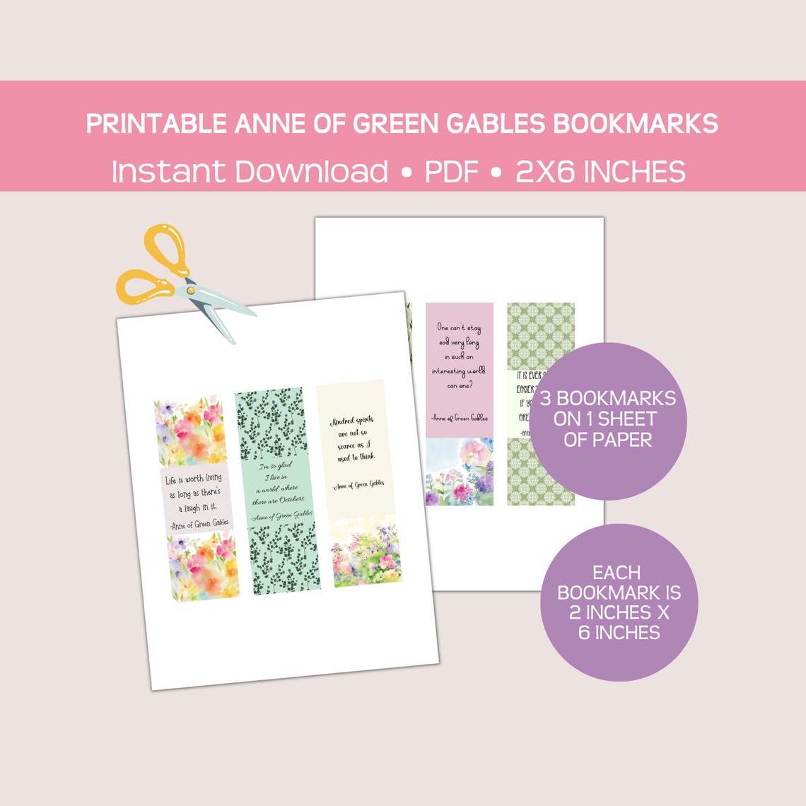 Printable Anne of Green Gables Bookmarks, L M Montgomery, Instant ...