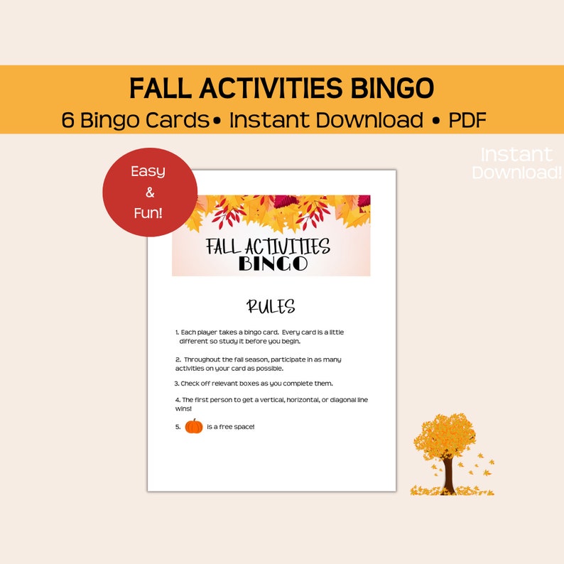 Printable Fall Bingo Game: Family Autumn Activity (PDF Download - Etsy