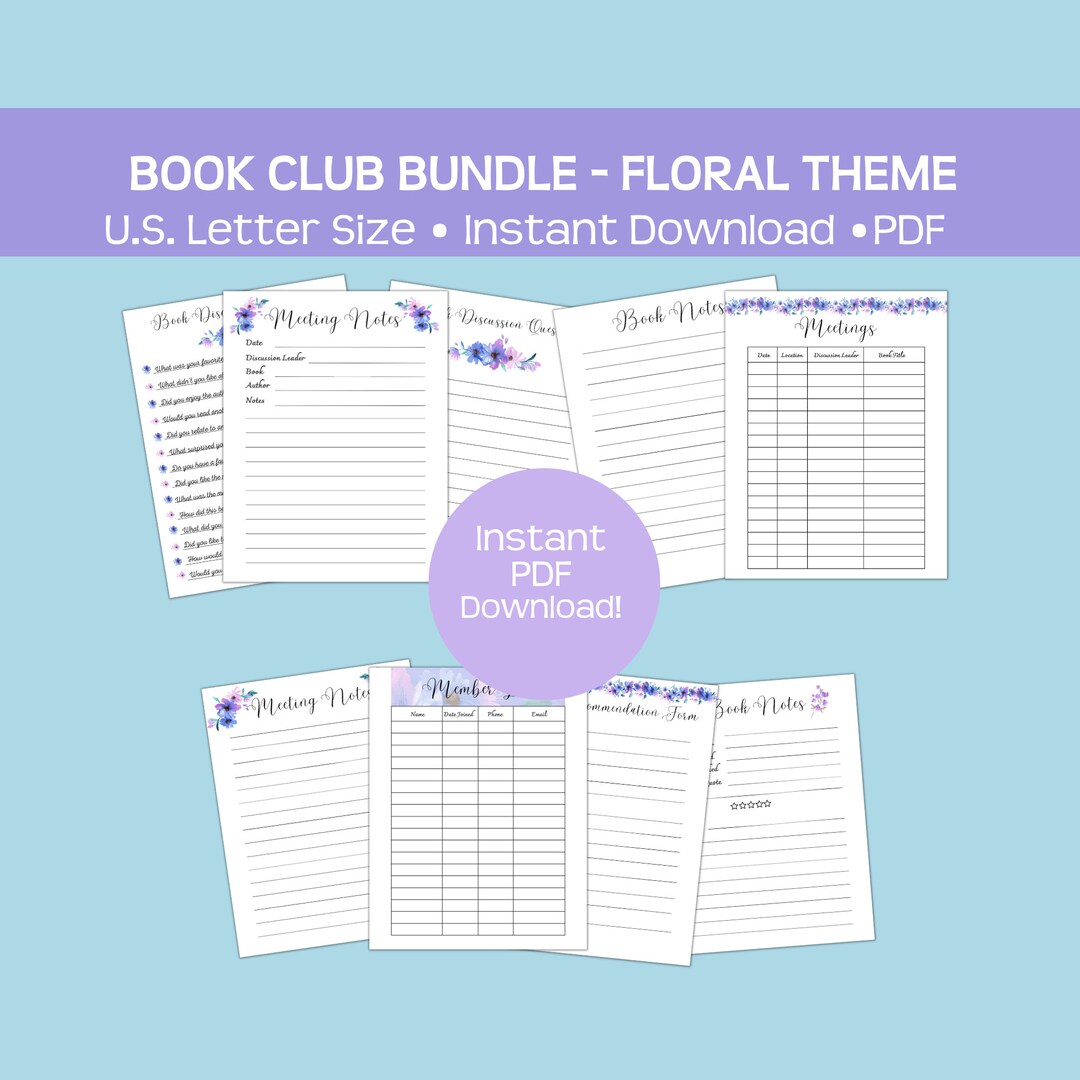 Printable Book Club Planner Bundle, Floral Theme, Instant Pdf Download ...
