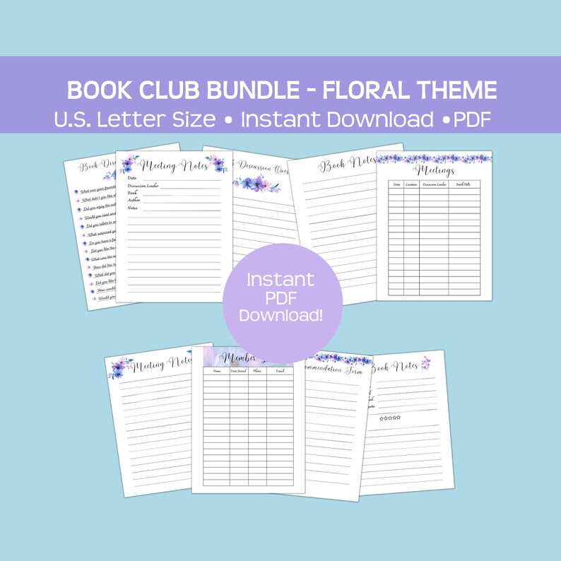 Printable Book Club Planner Bundle, Floral Theme, Instant Pdf Download ...