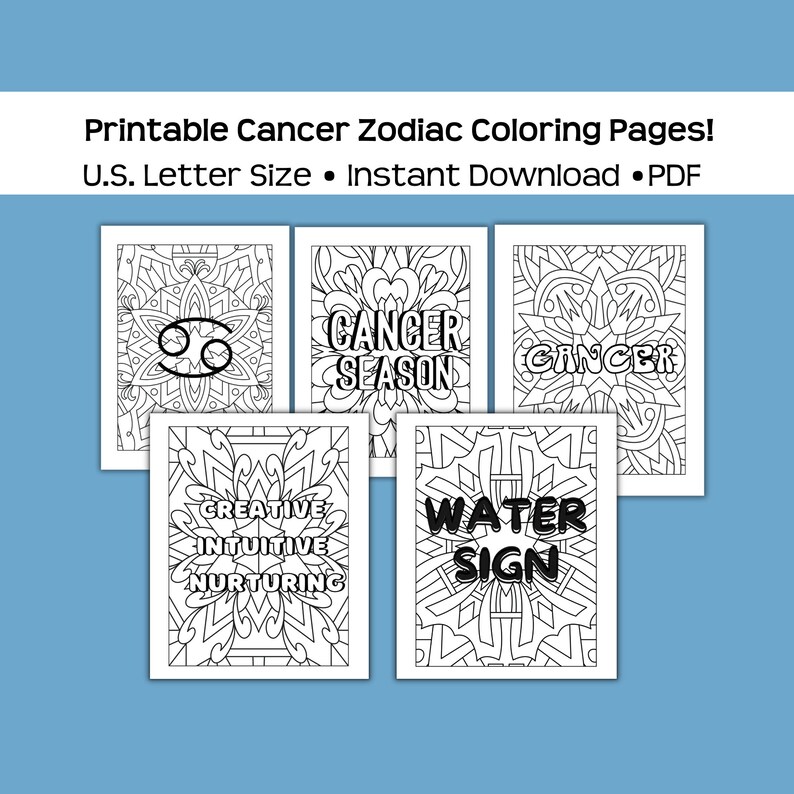 Printable Cancer Zodiac Sign Coloring Pages June and July - Etsy